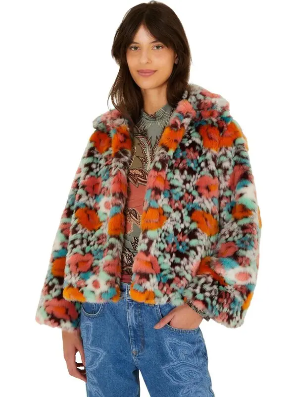 Farm Rio Floral Faux Fur Crop Jacket - Multi
