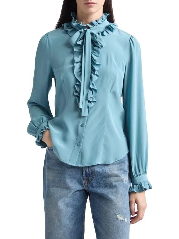 Ulla Johnson Ruffle Neck Silk Top - Heron