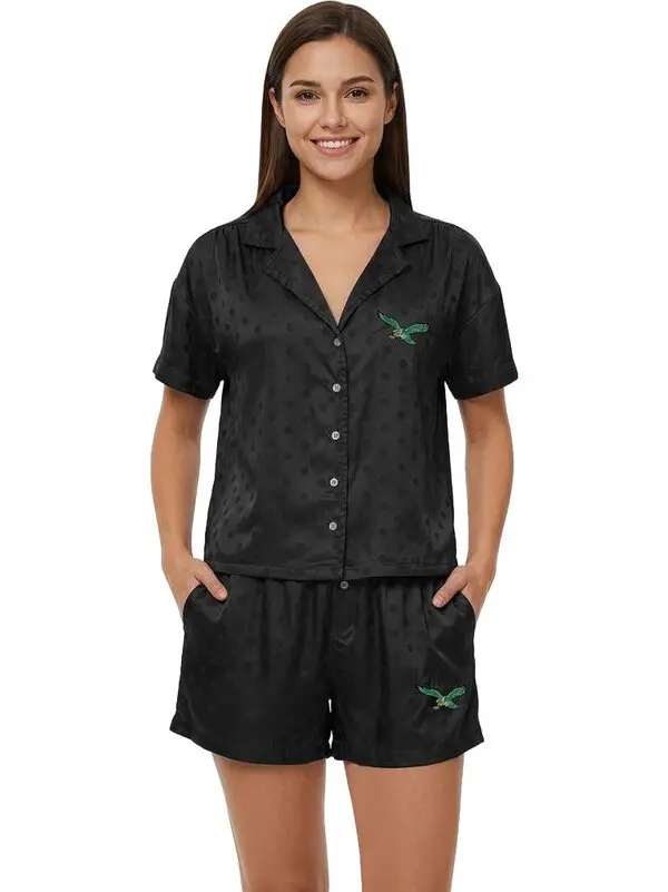 CONCEPTS SPORT Philadelphia Eagles Satin Jacquard Sleep Set - Black