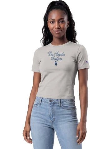 Champion Los Angeles Dodgers Soft-touch Fitted Cropped T-shirt - Gray