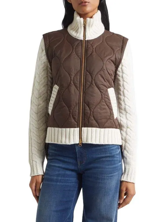 Veronica Beard Patra Mixed Media Jacket - Espresso/ivory