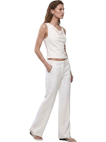 Koton Stone Detail Draped Cowl Neck Top - Ecru