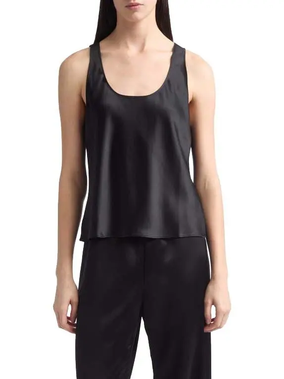 LESET Barb Satin Scoop Neck Tank - Black