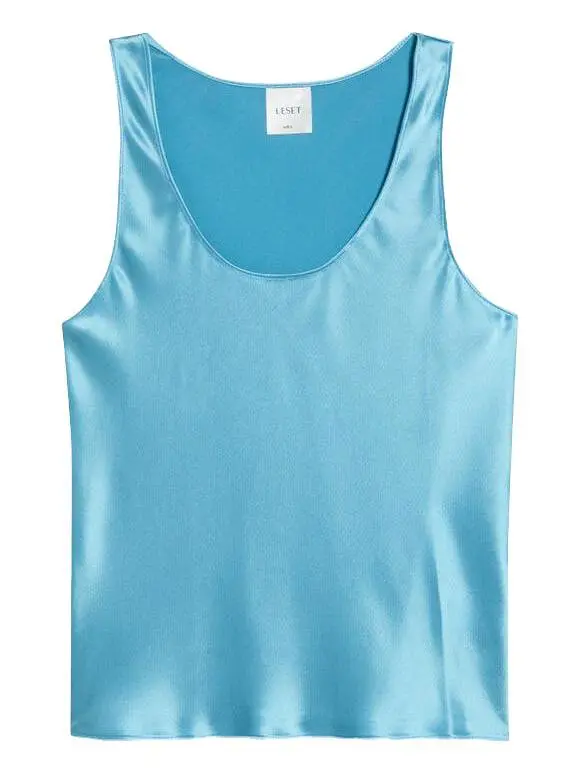 LESET Barb Satin Tank - Skye