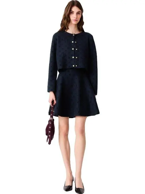 Maje Jacquard Cardigan With Sequins - Navy