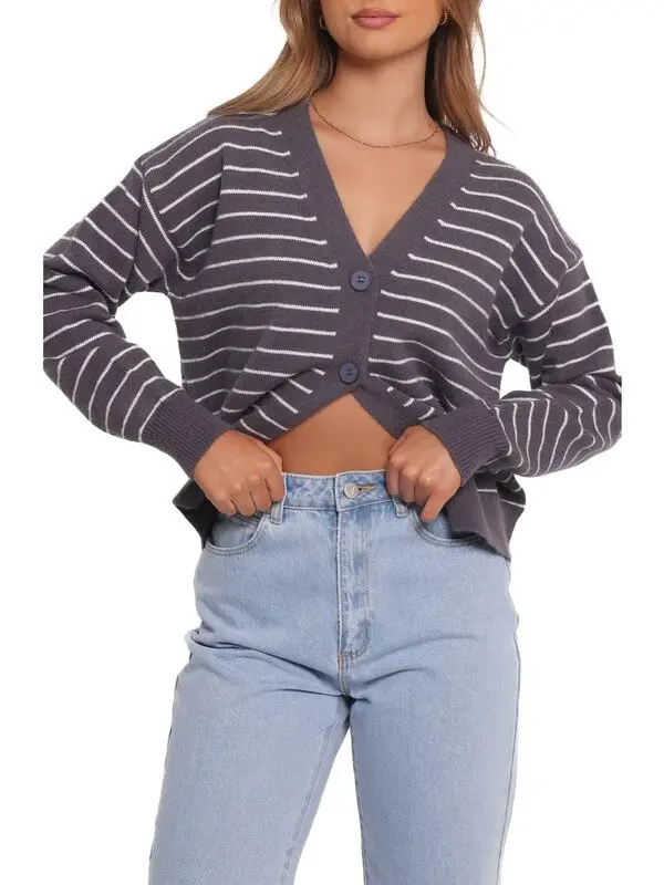PETAL & PUP Zammy Stripe Crop Cardigan - Grey