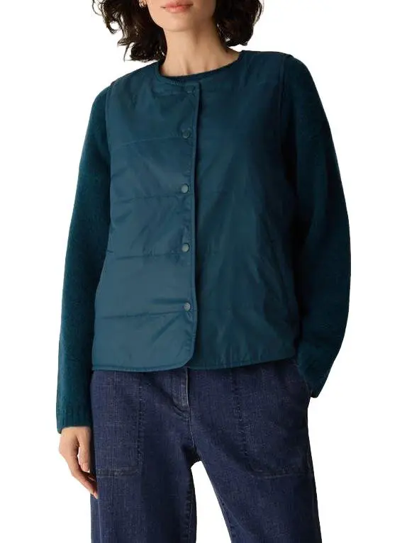 Eileen Fisher Round Neck Quilted Vest - Blue