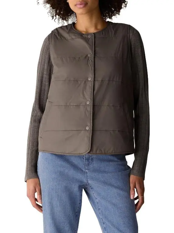 Eileen Fisher Round Neck Quilted Vest - Cobblestone