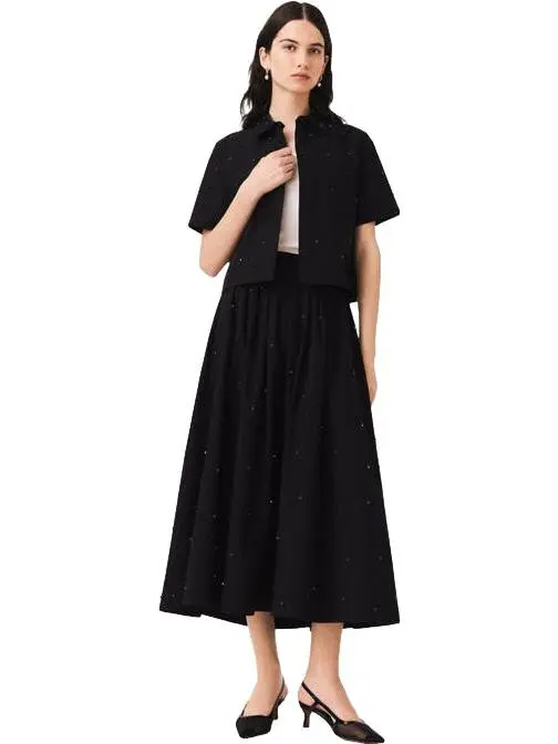 Maje Long Beaded And Rhinestone Skirt - Black
