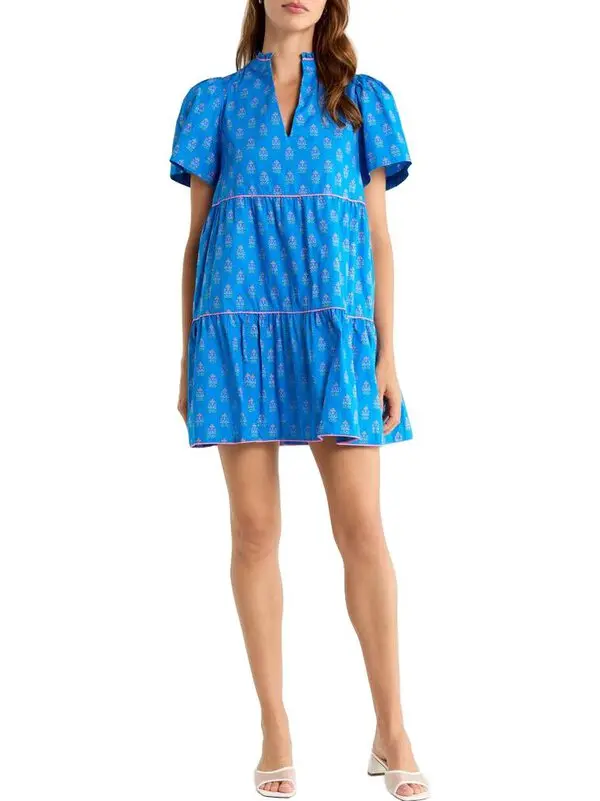 SUGARLIPS Candace Floral Tiered Cotton Minidress - Cobalt-multi