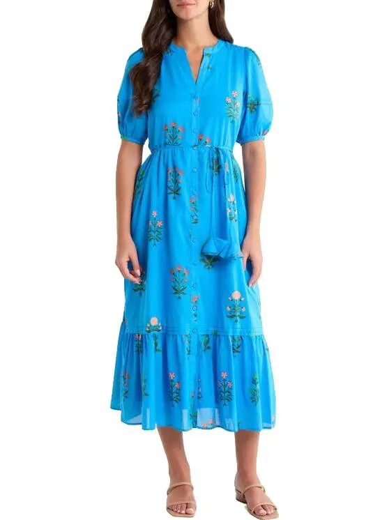 SUGARLIPS Lizeth Placed Floral Cotton Shirdress - Blue-multi