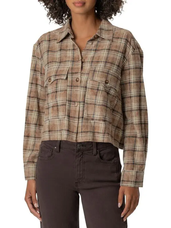 Kut From The Kloth Mira Boxy Plaid Shirt - Saddle Brown