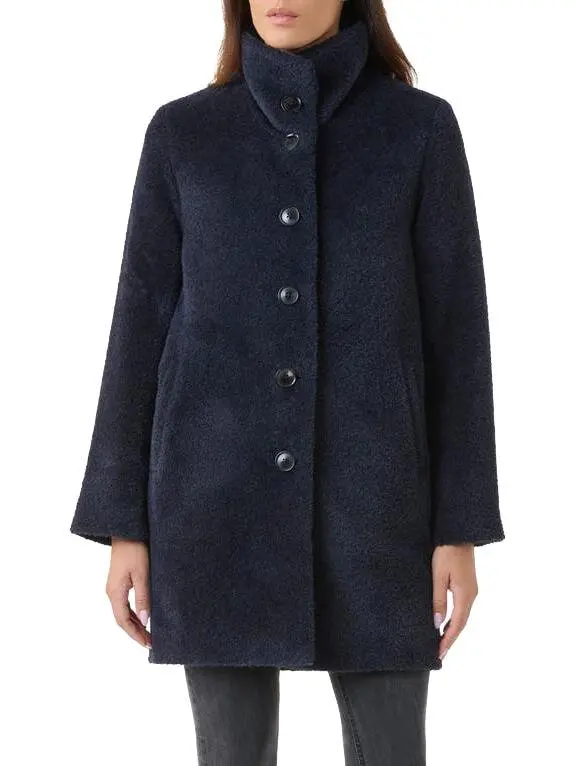Sofia Cashmere Funnel Neck Alpaca Blend Boucle Coat - Navy/black