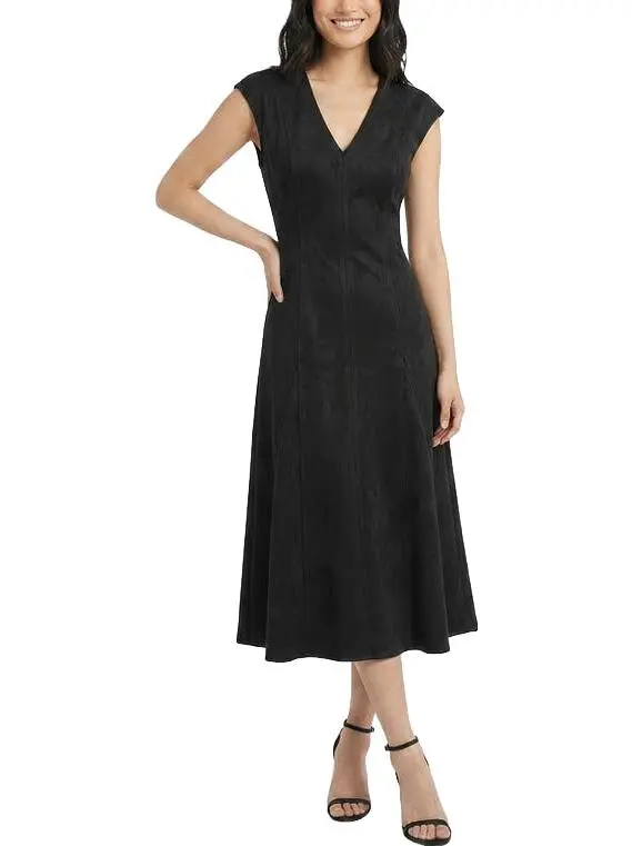Maggy London Sleeveless Faux Suede Midi Dress - Black