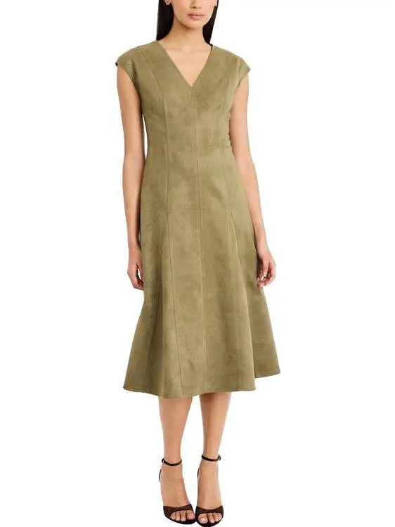 Maggy London Sleeveless Faux Suede Midi Dress - Olive