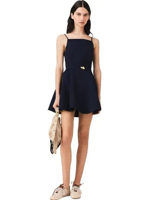 Maje Flared Dress With Straps - Navy