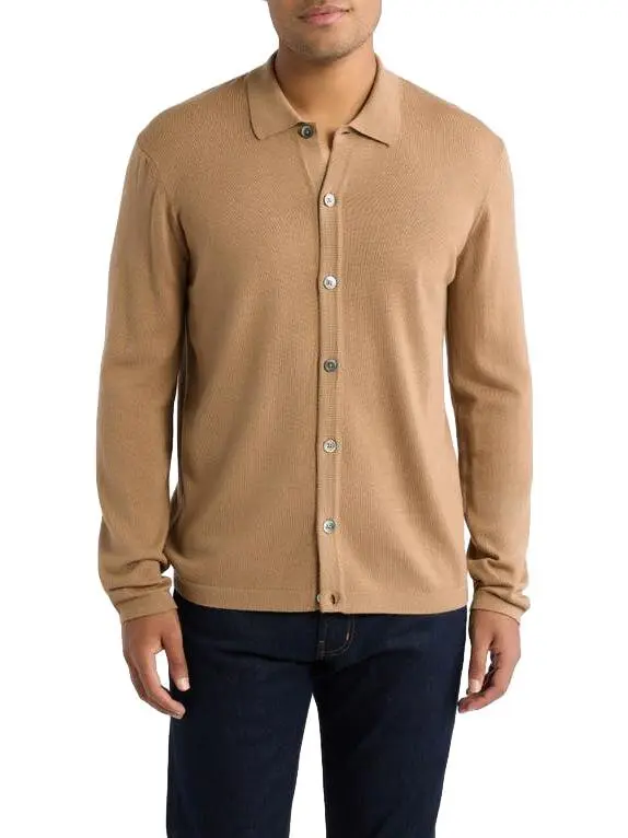 Bugatchi Alistair Merino Wool Cardigan - Camel