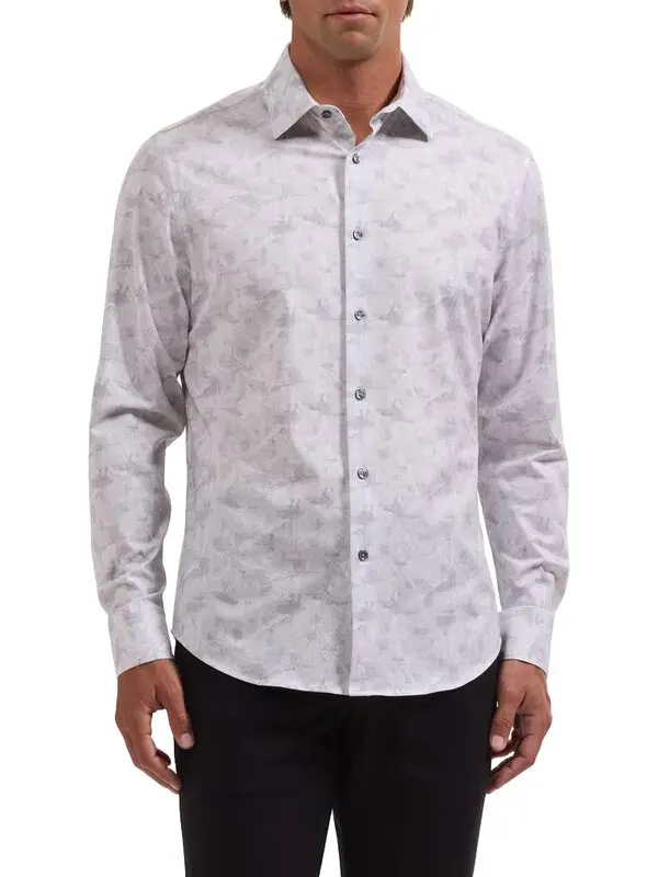 Bugatchi James Ooohcotton® Abstract Jacquard Button-up Shirt - Platinum