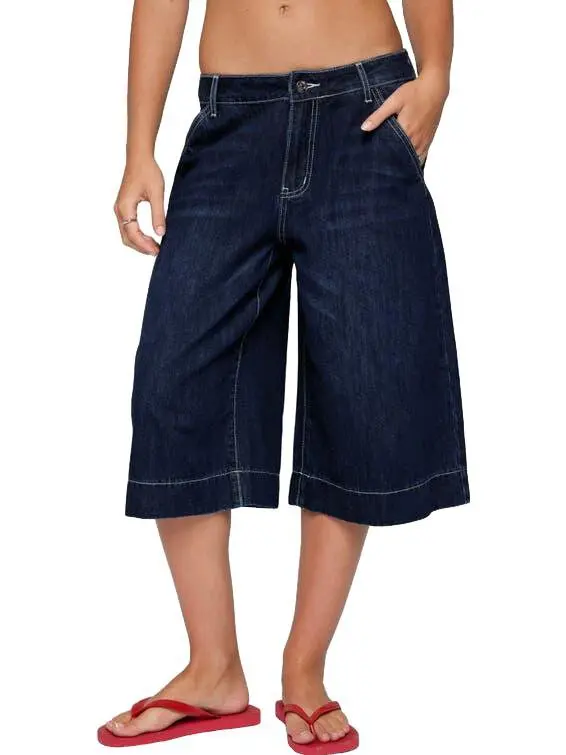 EDIKTED Letty Low Rise Denim Bermuda Shorts - Dark-blue