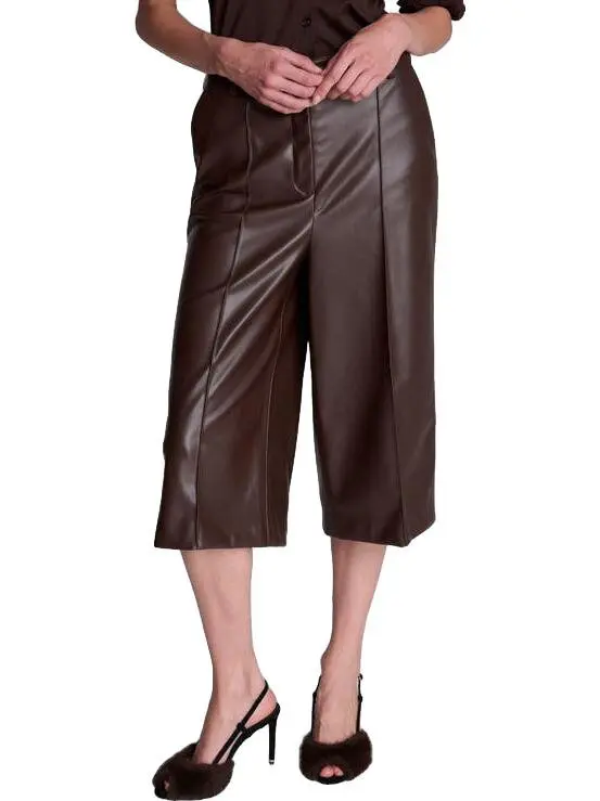 KENNETH COLE High Waist Pintuck Faux Leather Long Shorts - Medium Bark