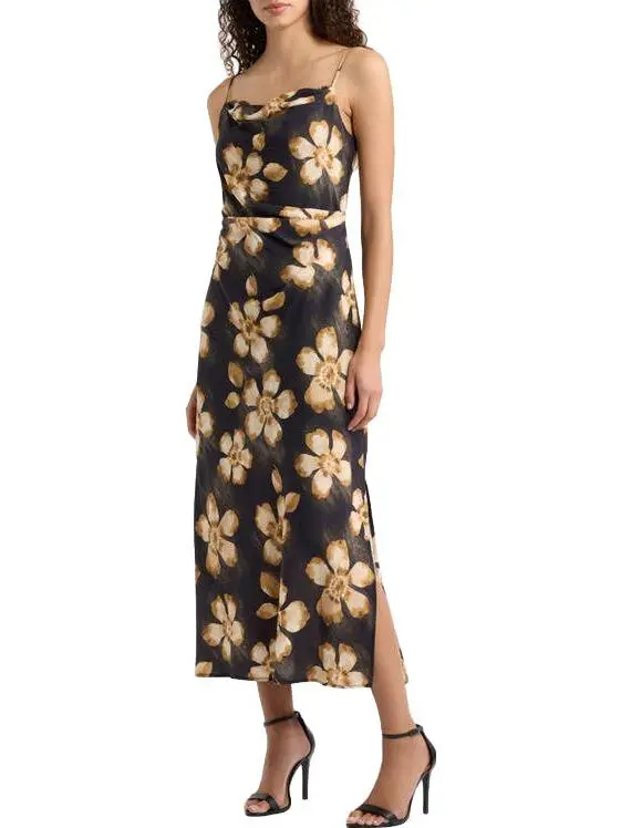 Sam Edelman Floral Print Slipdress With Lace Trim - Black