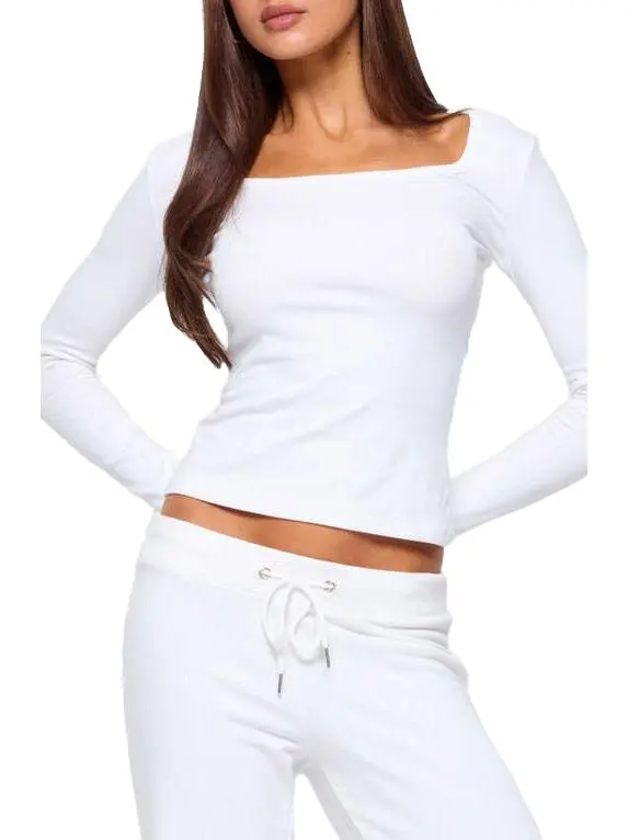 EDIKTED Flossy Ribbed Long Sleeve T-shirt - White