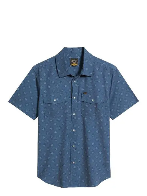DARK SEAS Barton Uv Geo Print Short Sleeve Snap-up Western Shirt - Indigo