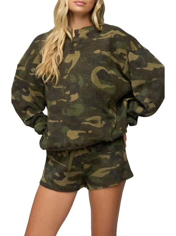 EDIKTED Baila Camo Waffle Knit Henley - Mix