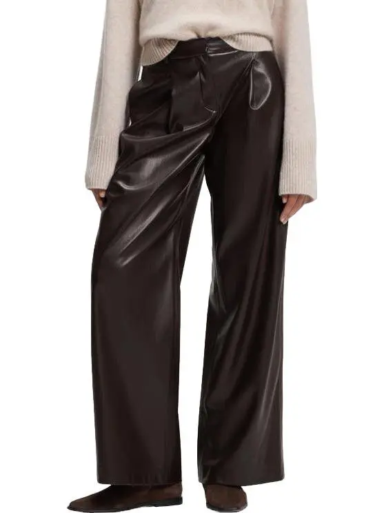 BOSS Faux Leather Wide Leg Pants - Mole