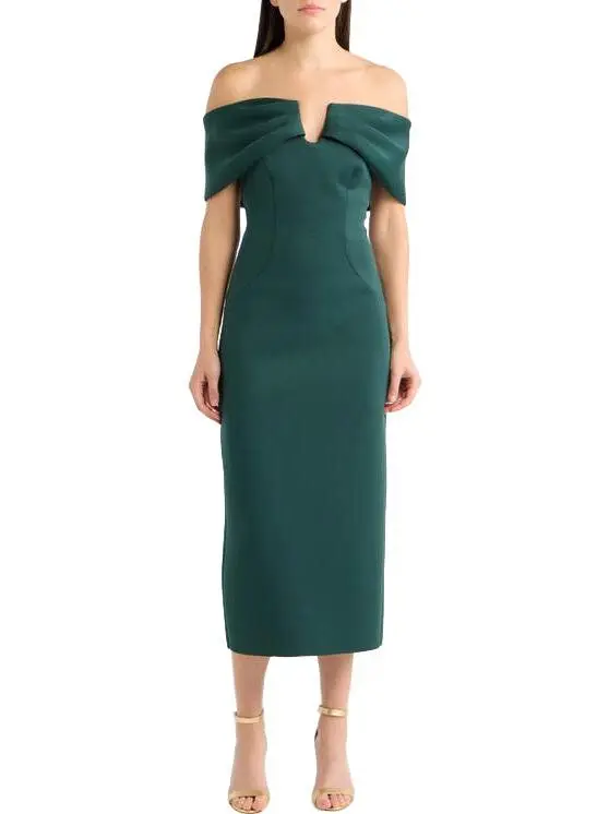 Eliza J Off The Shoulder Cocktail Dress - Hunter