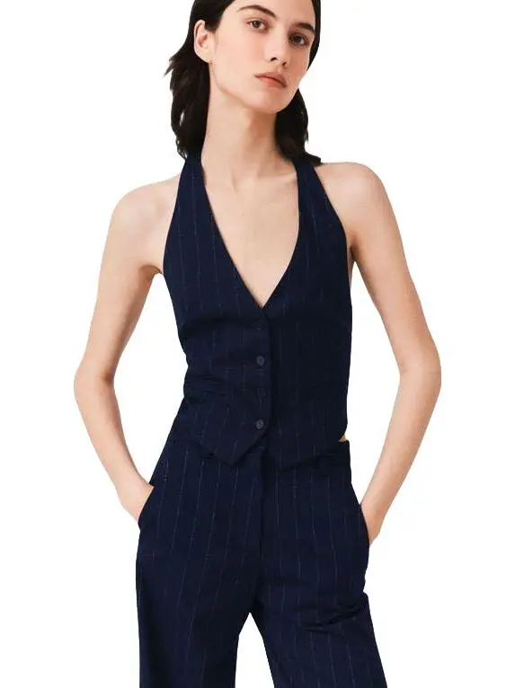 Maje Tailored Backless Top - Navy