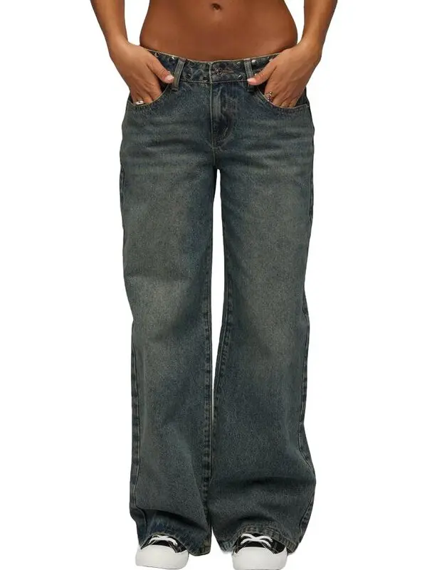 EDIKTED Nyc Studded Low Rise Baggy Jeans - Blue-washed