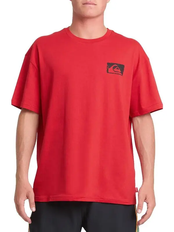 Quiksilver Yg Impaired Embroidered Cotton Graphic T-shirt - Salsa