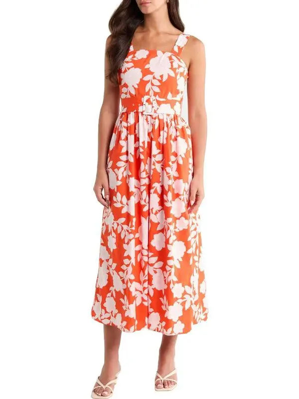 SUGARLIPS Avril Floral Cotton Dress - Tomato-multi