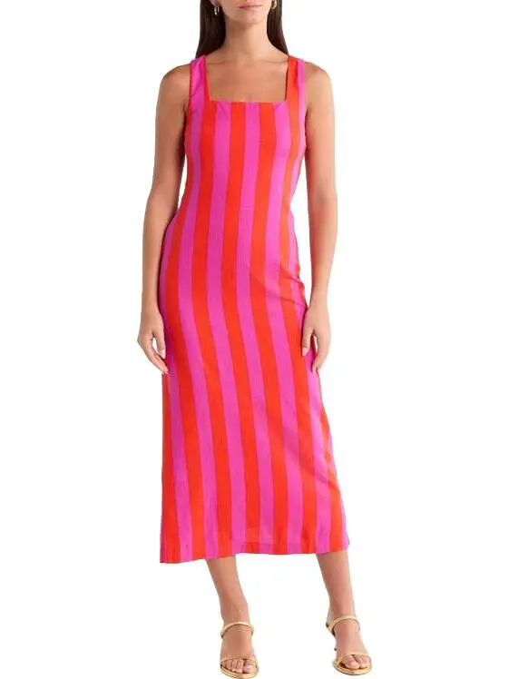 SUGARLIPS Troy Stripe Maxi Sundress - Fuchsia-red