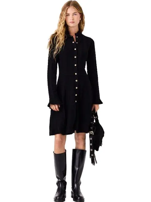 Maje Short Knit Dress With Buttons - Black