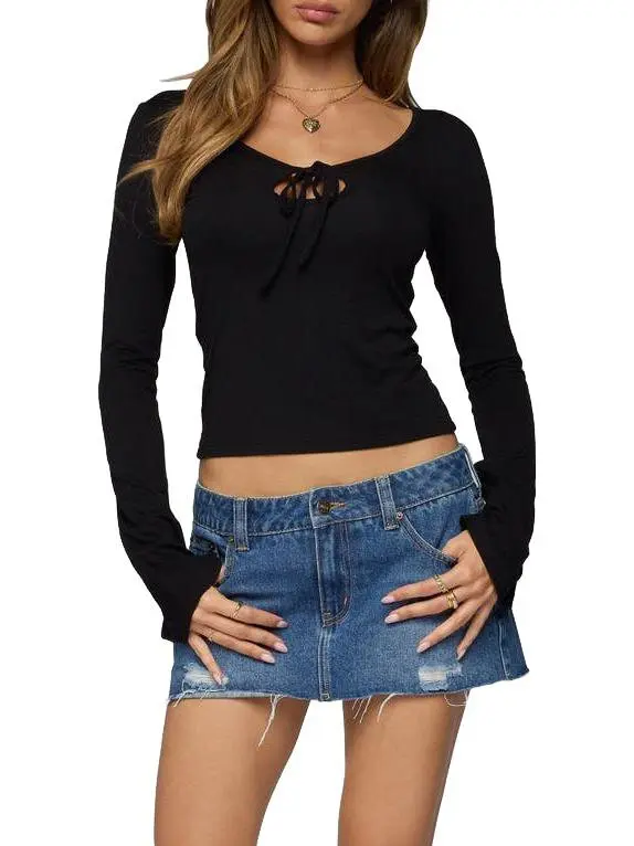 EDIKTED Olina Keyhole Long Sleeve Top - Black
