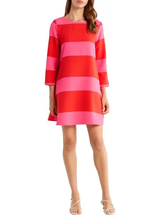 SUGARLIPS Lolli Stripe Long Sleeve Shift Dress - Fuchsia-red