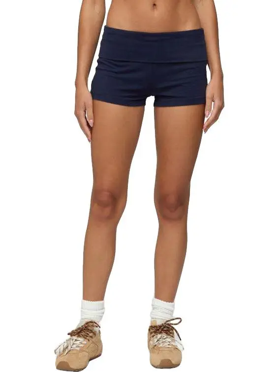 EDIKTED Marleaux Foldover Stretch Cotton Shorts - Navy