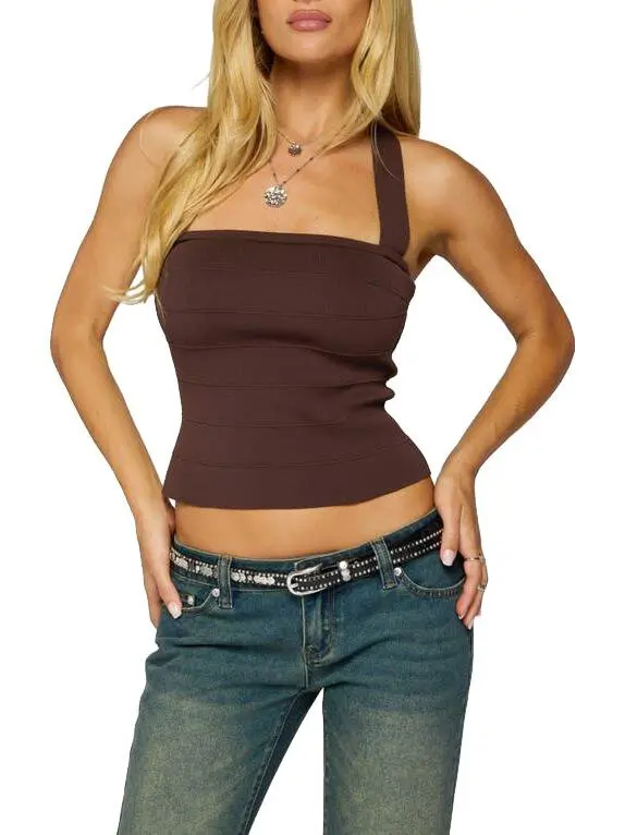 EDIKTED Esmerela Bandage Crop Halter Top - Brown