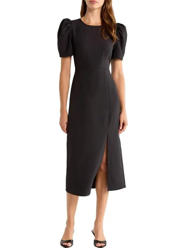 SUGARLIPS Chelsea Puff Sleeve Midi Dress - Black