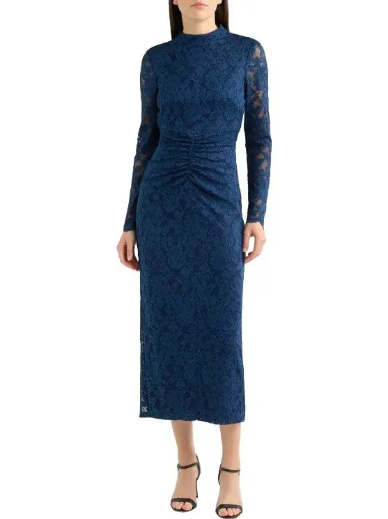 Vince Camuto Lace Long Sleeve Body-con Midi Dress - Nvy