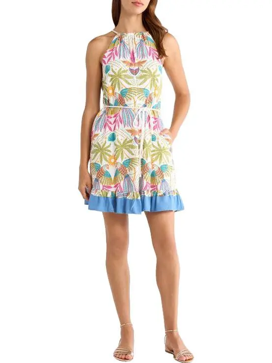 SUGARLIPS Malena Tie Waist Halter Minidress - White-multi