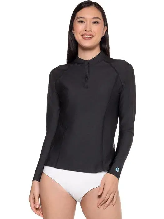 Coolibar Freestyle Long Sleeve Quarter Zip Rash Guard - Black