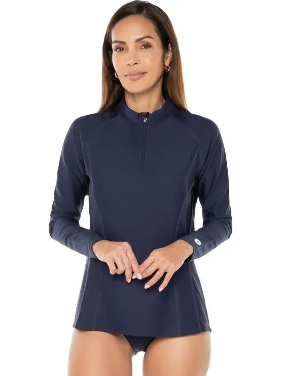 Coolibar Freestyle Long Sleeve Quarter Zip Rash Guard - Navy