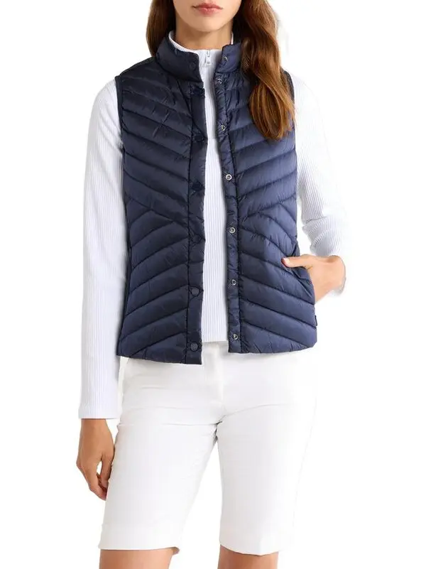 G/fore Quilted Down Stretch Vest With Stand Collar - Twilight