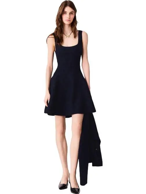 Maje Short Jacquard Skater Dress - Navy