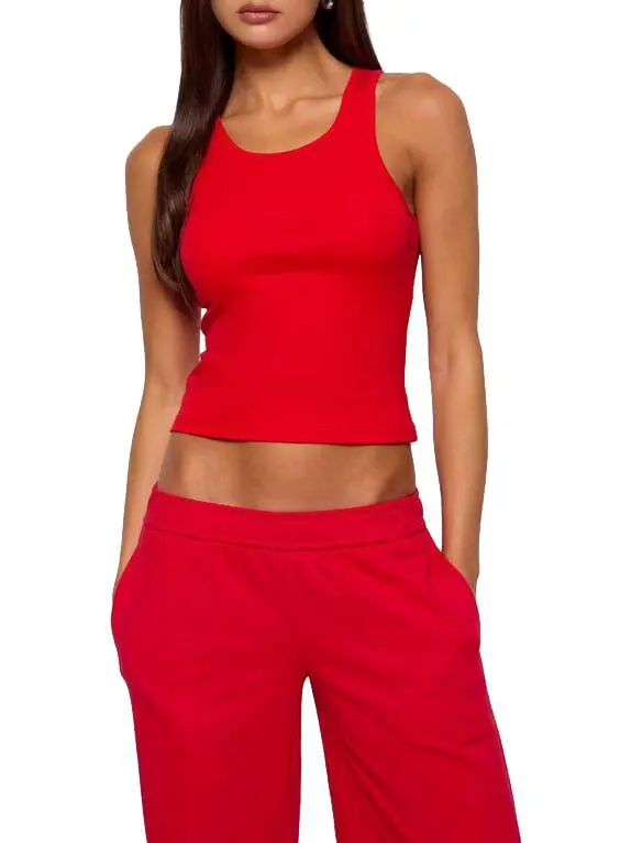 EDIKTED Francie Crop Stretch Cotton Rib Tank - Red