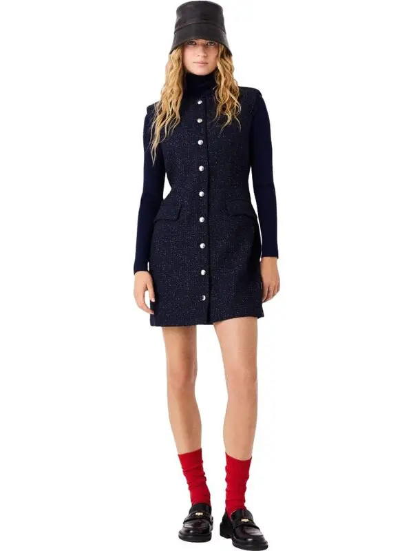 Maje Short Lurex Tweed Dress - Navy
