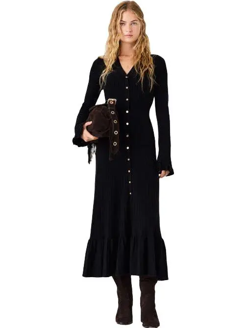 Maje Ruffled Knit Maxi Dress - Black